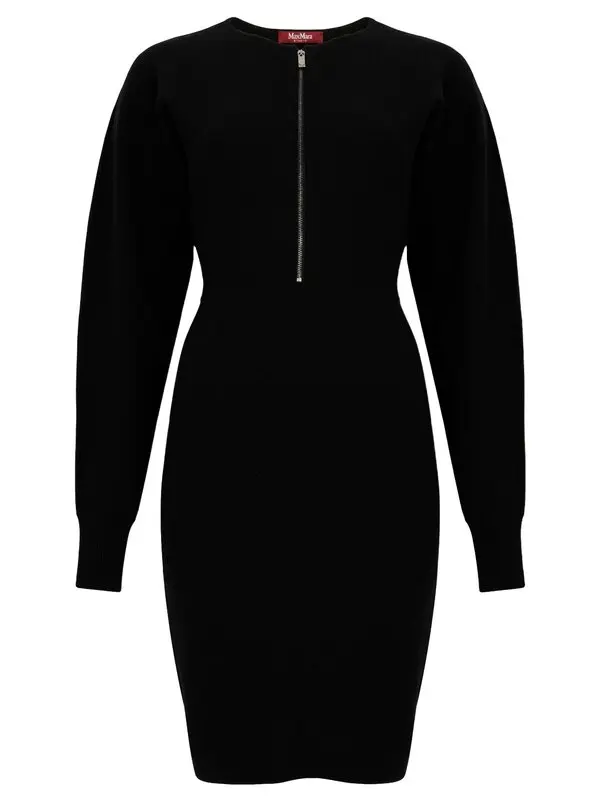 Max Mara Zip Detailed Crewneck Long-sleeved Dress - Black