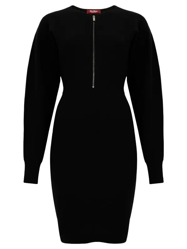 Max Mara Zip Detailed Crewneck Long-sleeved Dress - Black
