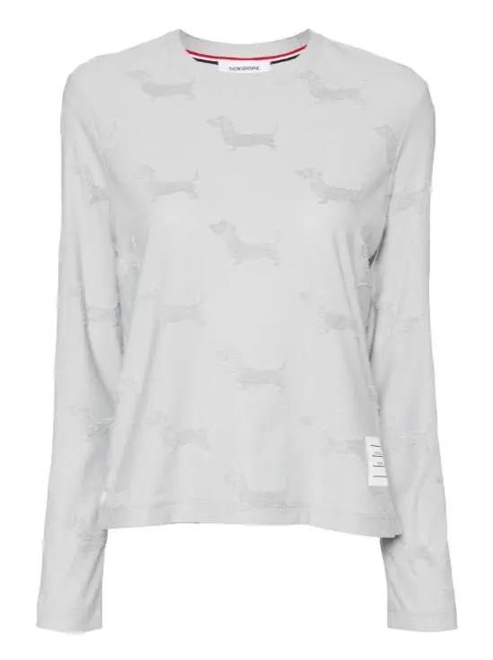 Thom Browne Long-sleeve T-shirt With Dachshund Print - Light Grey