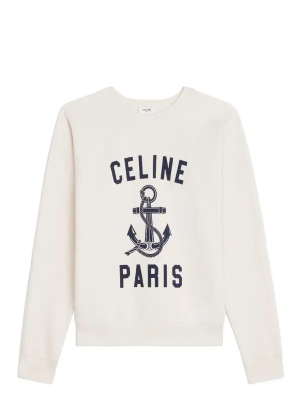 Celine Anchor Print Fleece And Cashmere Sweater - White