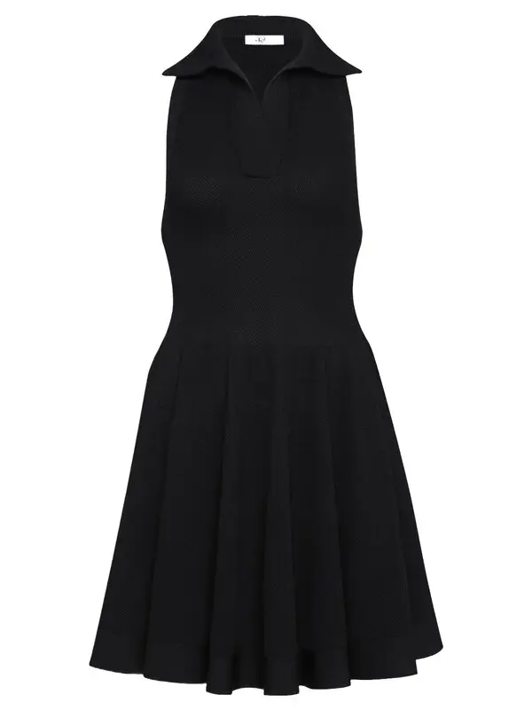 Alaïa Sleeveless Ribbed Skater Polo Dress - Black