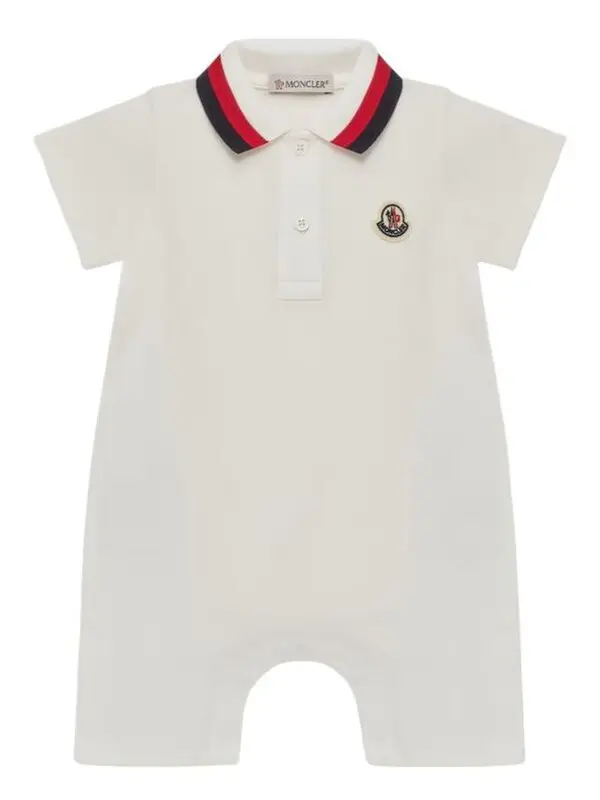 Moncler Tricolor-trimmed Polo Romper - White
