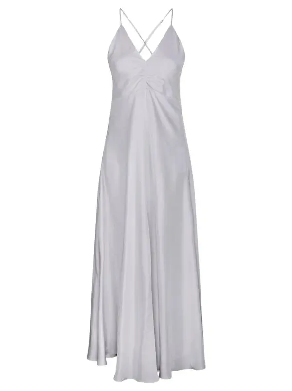 FORTE_FORTE Sleeveless V-neck Pleated Cross Strap Maxi Dress - Grey