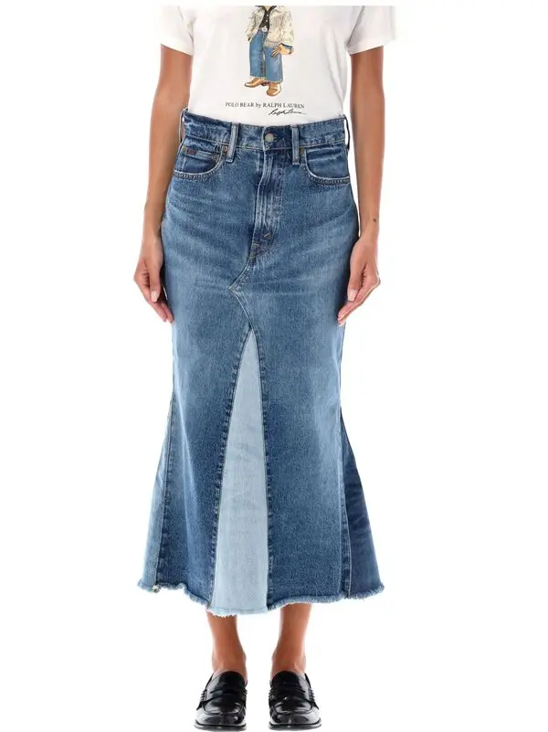 Polo Ralph Lauren Deconstructed Patchwork Denim Midi Skirt - Blue