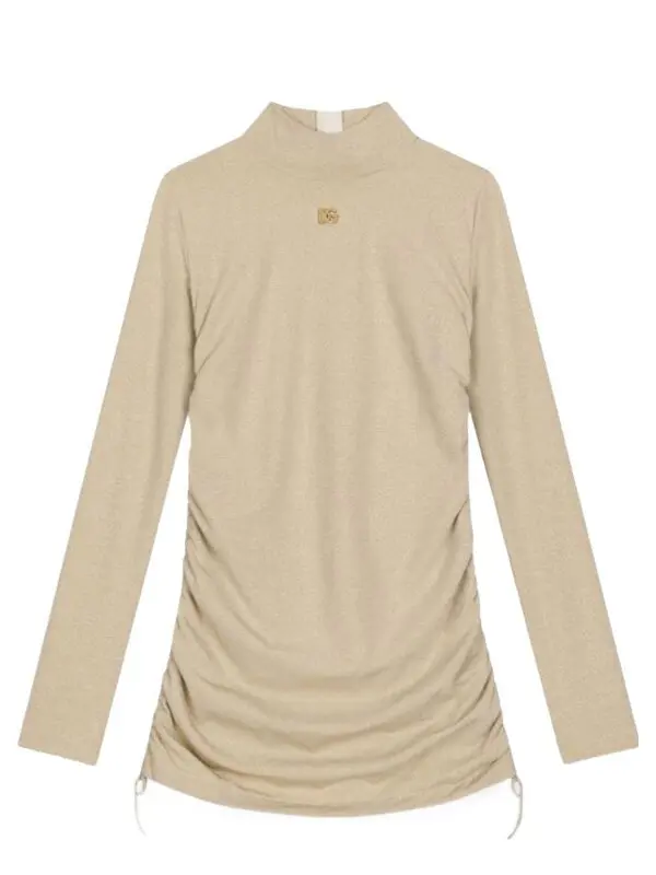 Dolce & Gabbana Logo Plaque Ruched Mini Dress - Nude