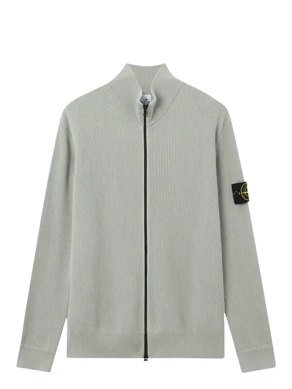 Stone Island Logo Patch Zip-up Cardigan - Sage Green