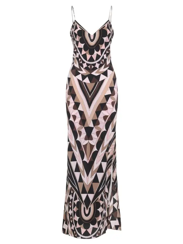 Emilio Pucci Geometric Print Maxi Slip Dress - Black