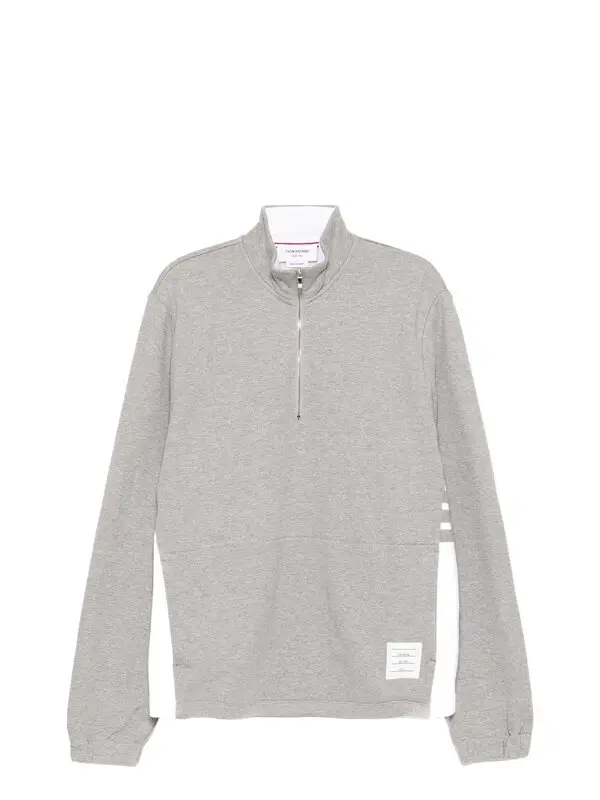 Thom Browne Zip-up Hoodie With Four Stripe Detail - Light Gray