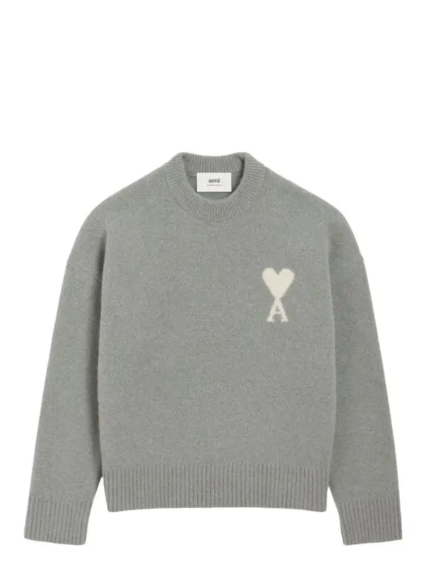Ami Logo Detailed Crewneck Jumper - Gray