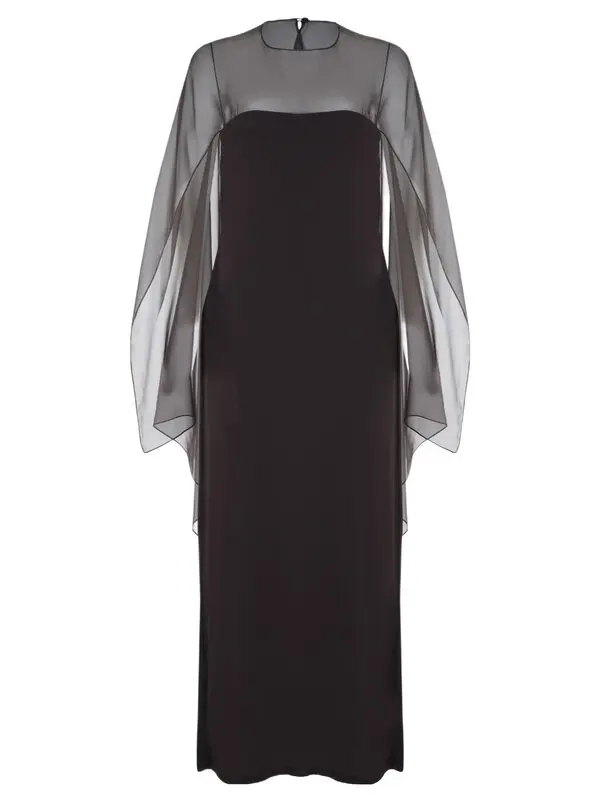 Alberta Ferretti Sheer Cape-sleeve Maxi Dress - Black