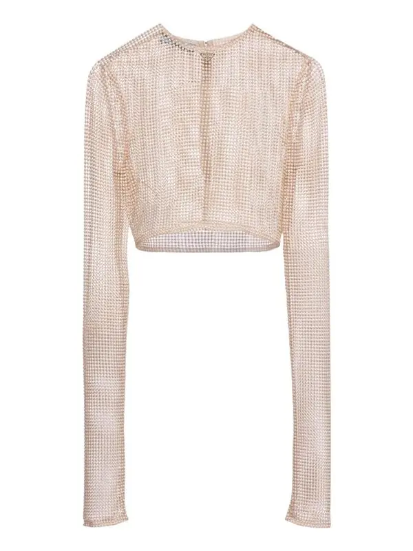 Prada All-over Bead Embellished Cropped Top - Ivory