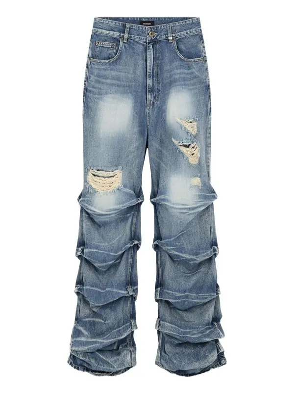We11Done Distressed Wide-leg Denim Trousers - Gray