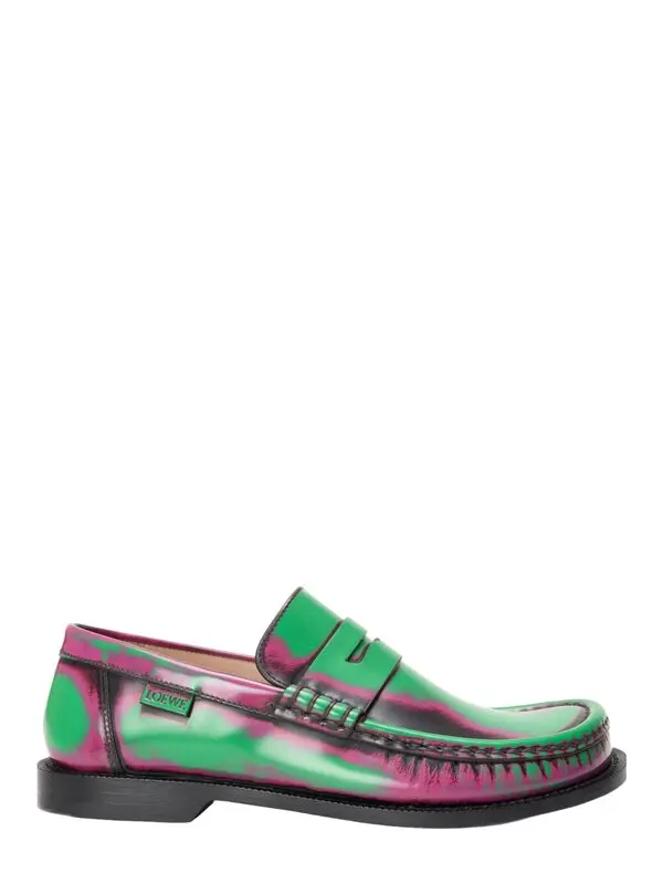Loewe Campo Loafers In Brushed Calfskin - Green/pink/burgundy