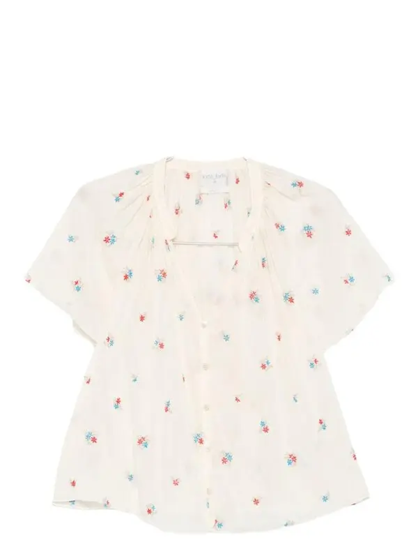 FORTE_FORTE Short Sleeve Printed Button-down Shirt - White