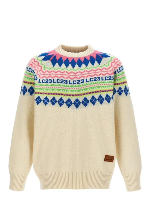 LC23 Long-sleeve Jacquard Pattern Crewneck Sweater - Nude