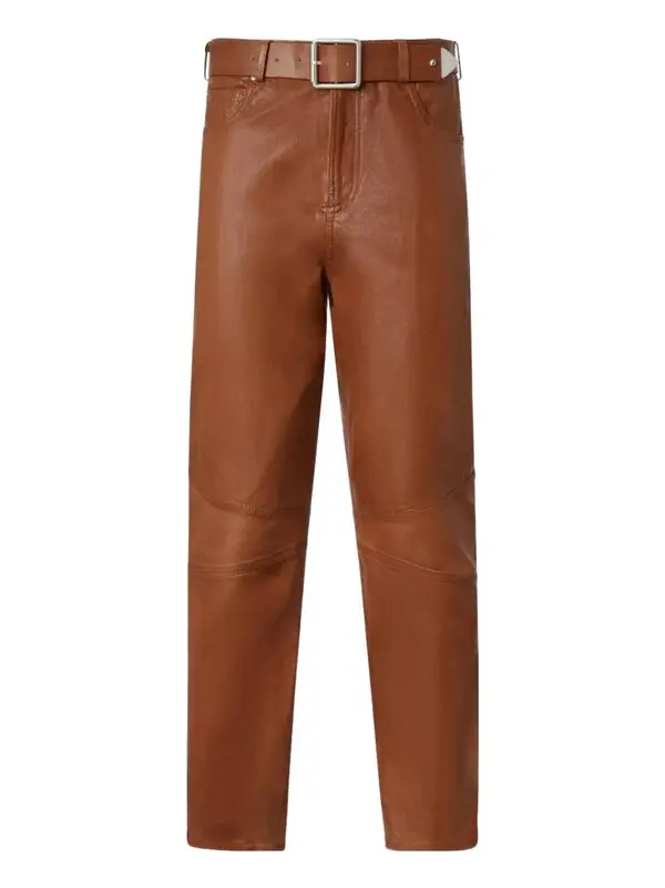 Pinko Leather Trousers With Moto Stitching - Bronze - Warm