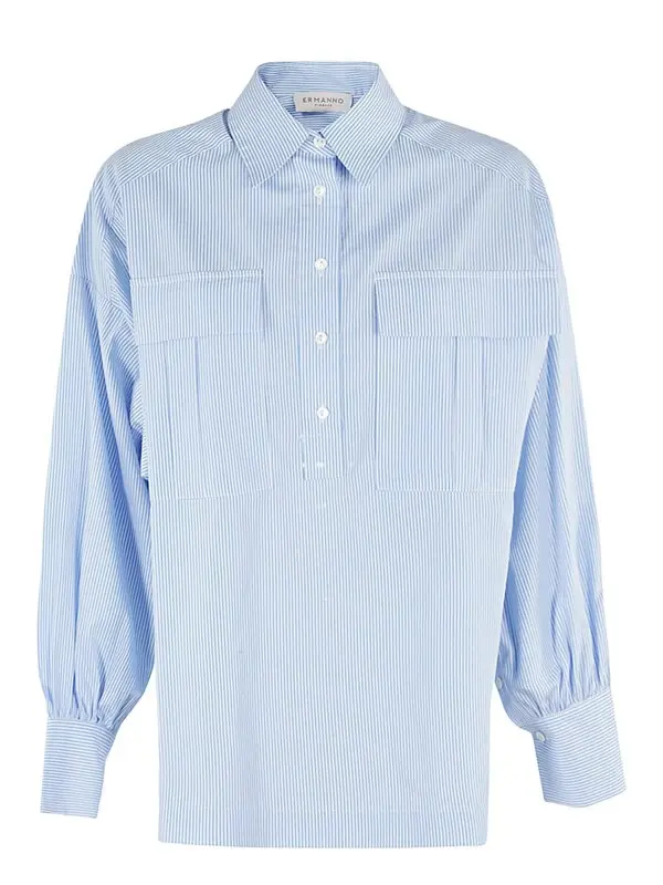 ERMANNO FIRENZE Striped Long Sleeve Shirt - Blue