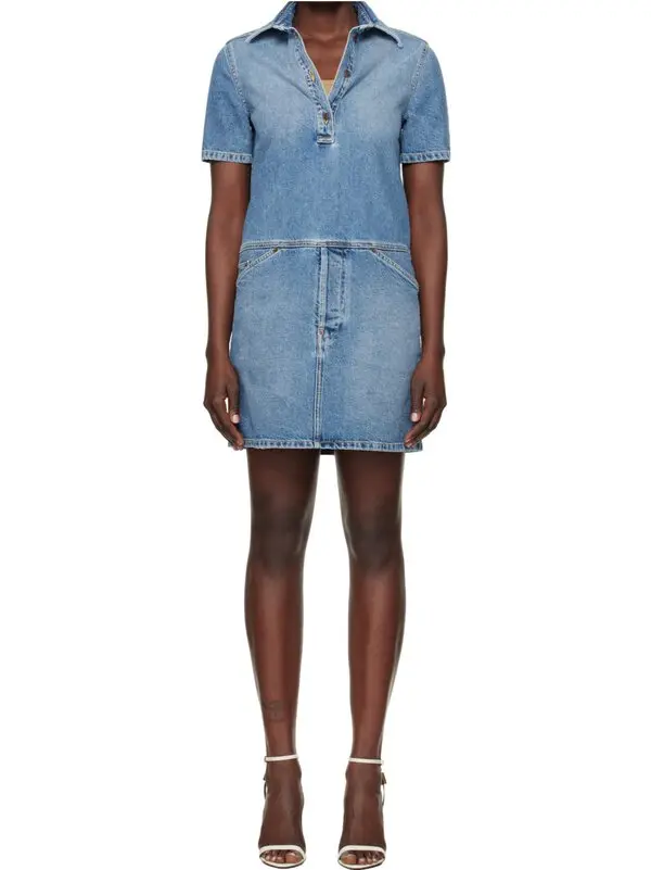 Moschino Laurel Crown Emblem Denim Dress - Blue