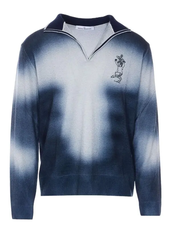 VIVIENNE WESTWOOD Embroidered Logo V-neck Jumper - Blue