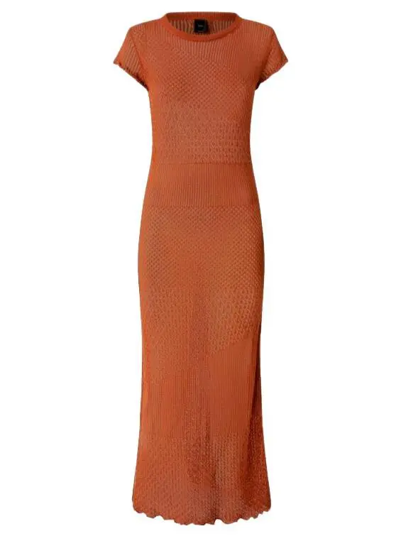 Pinko Openwork Patterned Long Summer Dress - Marrone Sierra