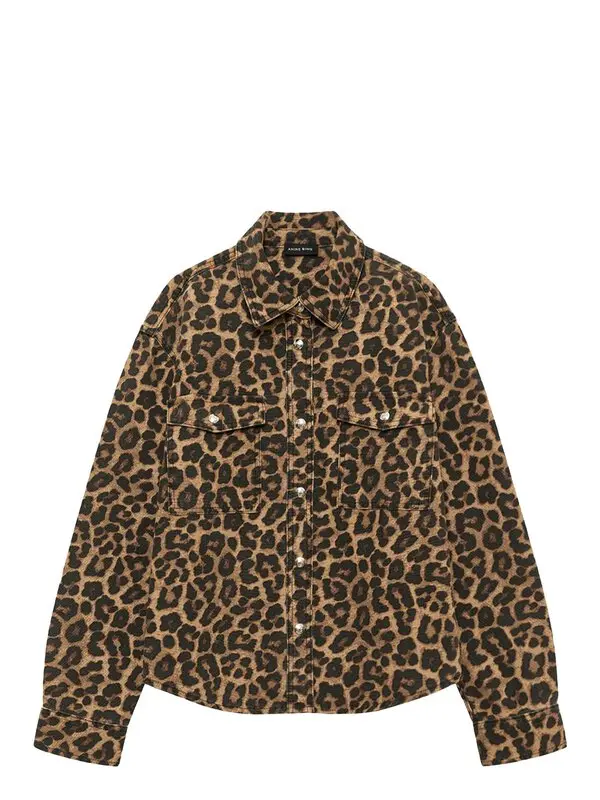 ANINE BING Leopard Print Long Sleeve Shirt - Black