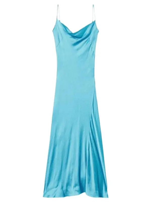 TWINSET Long Fitted Flared Satin Dress - Blue