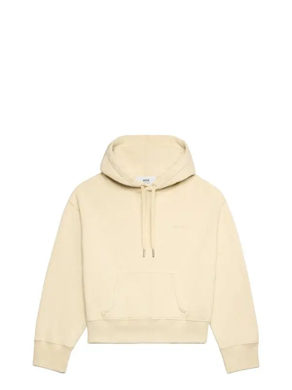 Ami Logo Embroidered Drawstring Hoodie - Nude