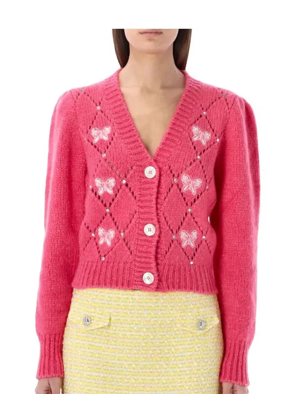 Alessandra Rich Ribbon-embroidered Knit Cardigan - Red