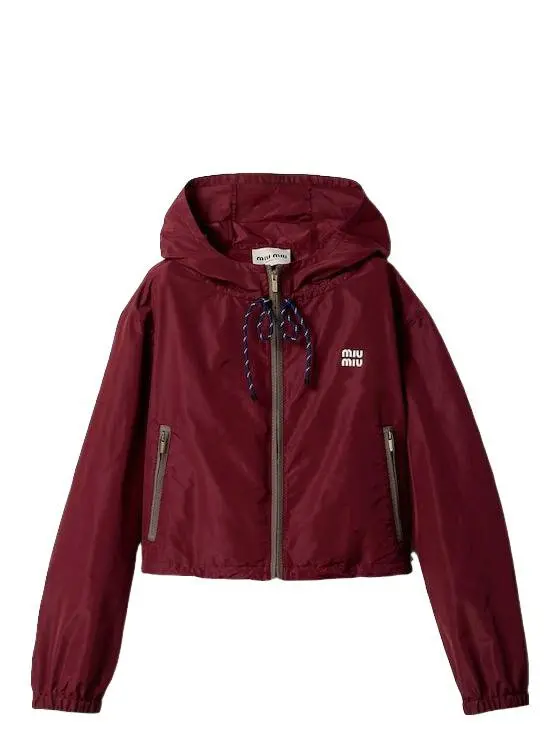 Miu Miu Logo Rubberised Zipped Hooded Jacket - Brown