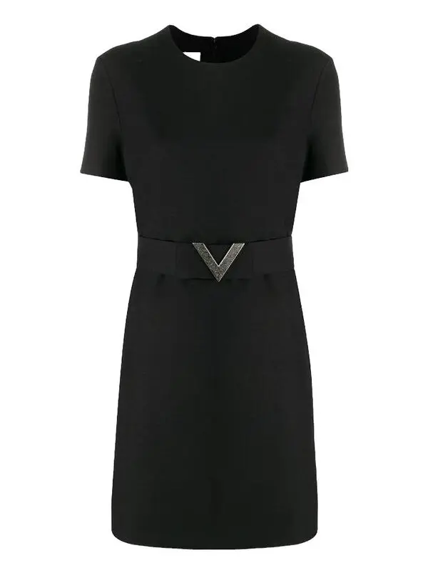 Valentino Garavani Short Sleeve Logo Belt Dress - Black