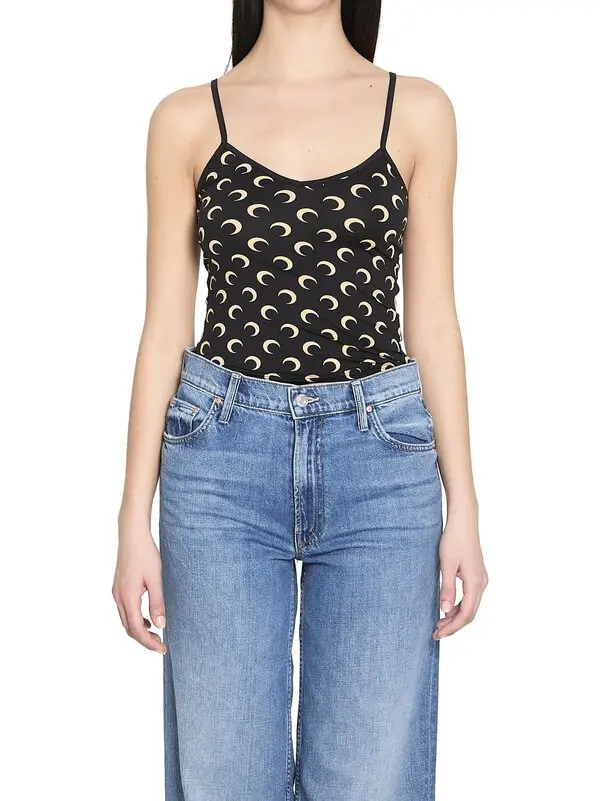MARINE SERRE Sleeveless Moon Print Cropped Top - Black