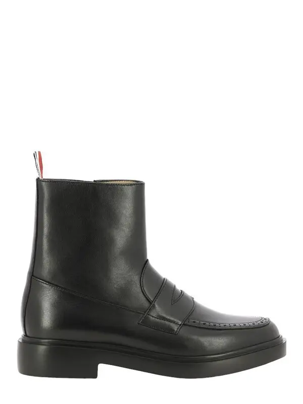 Thom Browne Leather Ankle Boots With Side Zippers And Stripe Details - Black