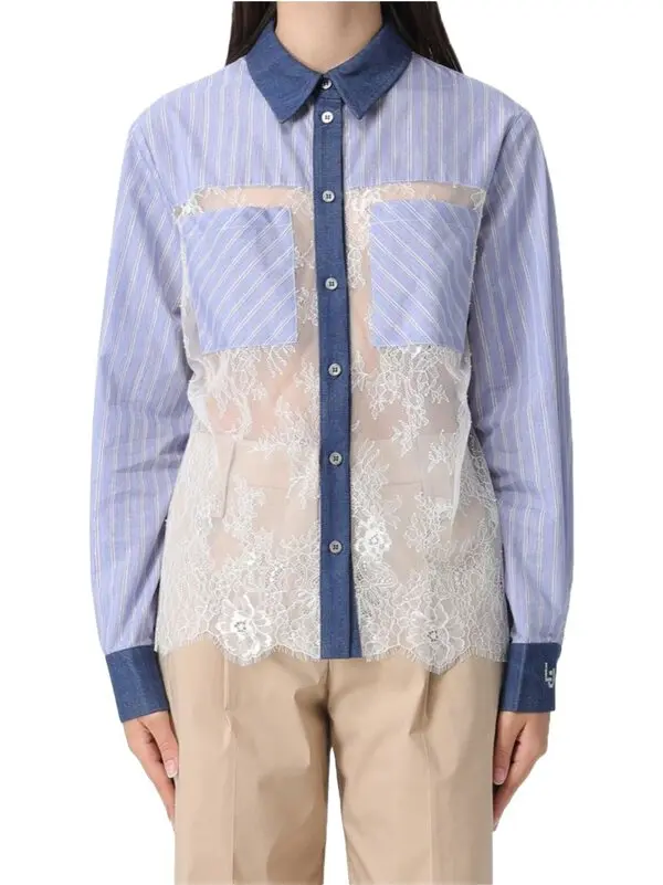 Liu Jo Long Sleeve Shirt With Patchwork And Lace Details - Multicolor