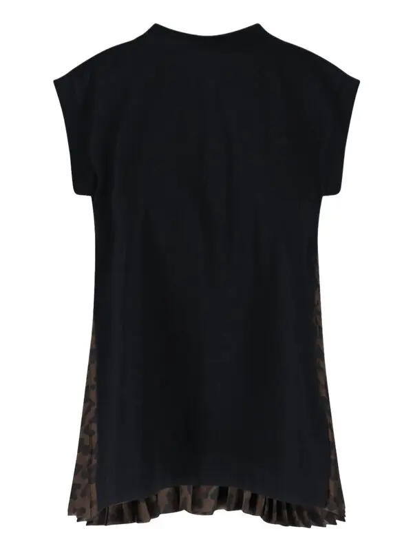 Sacai Leopard Print Pleated T-shirt - Black