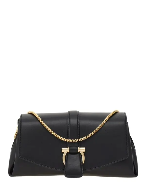 FERRAGAMO Gancini Front Flap Crossbody Bag - Black