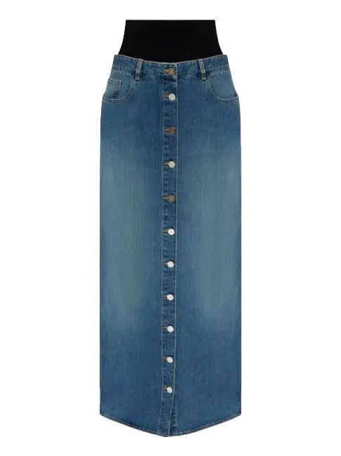 Alaïa High-rise Button-front Maxi Denim Skirt - Blue
