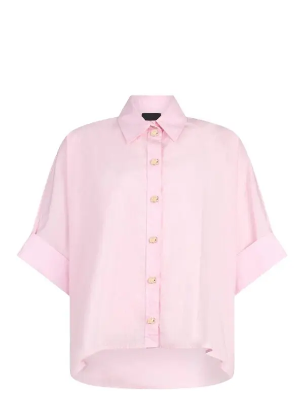 Liu Jo Short Sleeve Poplin Shirt With Golden Button Detail - Light Pink