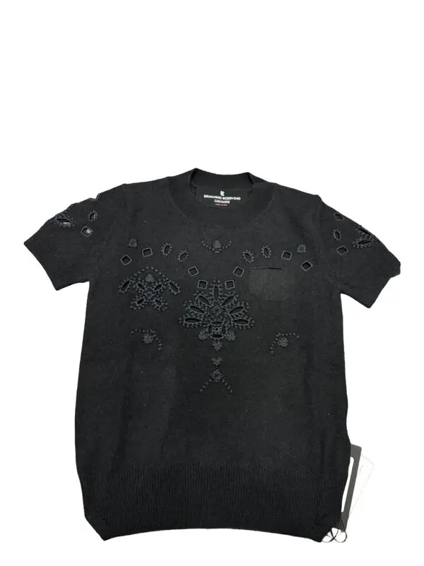 Ermanno Scervino Round Neck Short Sleeve Sweater With Embellishments - Black