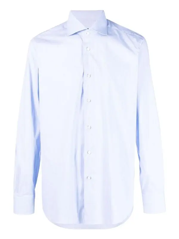 BARBA NAPOLI Button-up Stretch-cotton Shirt - Light Blue