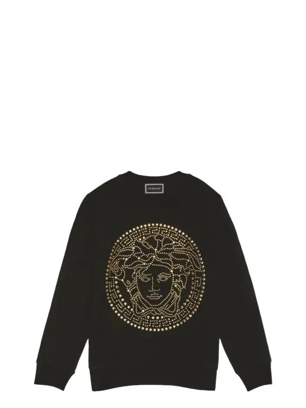 Versace Round Neck Embellished Medusa Hoodie - Black