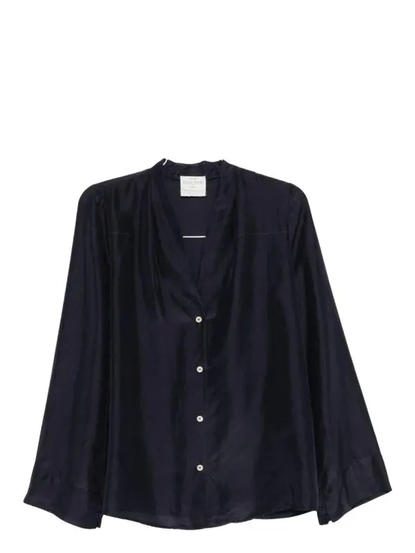 FORTE_FORTE Pleated V-neck Long Sleeve Shirt - Black