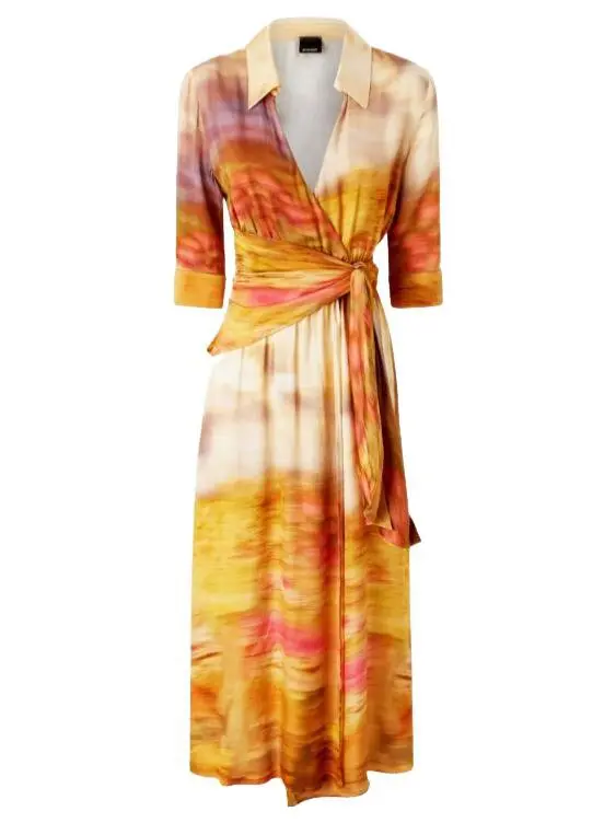 Pinko V-neck Printed Satin Midi Dress - Multicolor