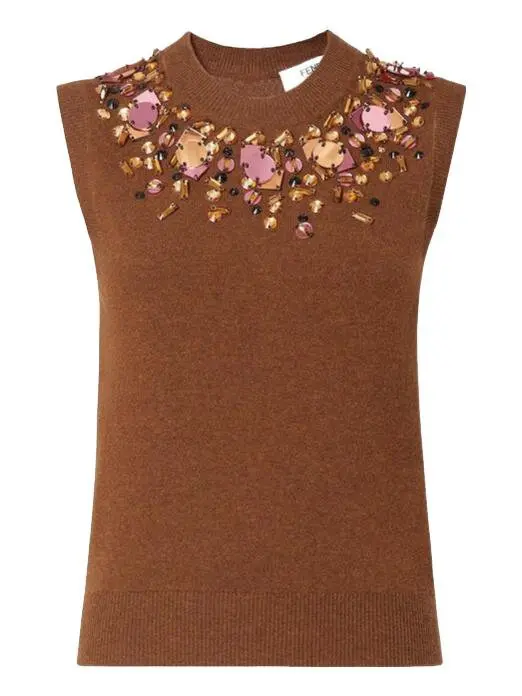 Fendi Wool And Cashmere Vest With Embellishment - Brown