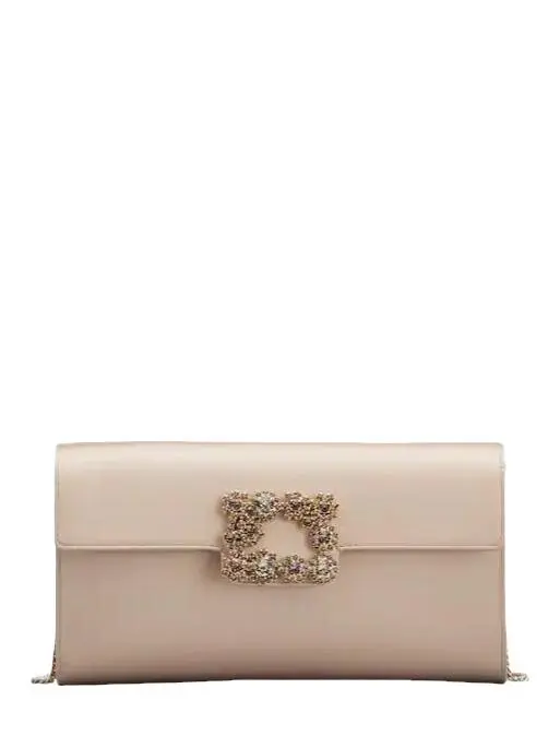 ROGER VIVIER Flower Buckle Envelope Flap Crossbody Bag - Pink