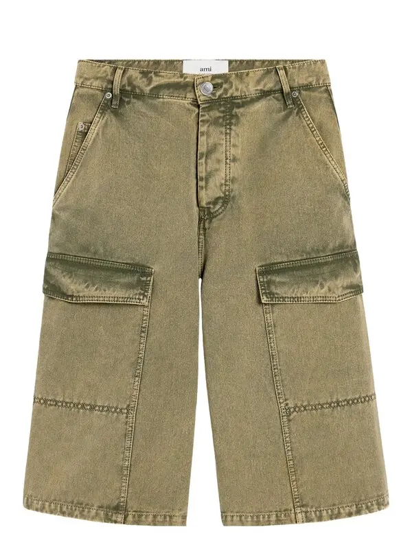 Ami Wide Leg Cargo Bermuda Shorts - Brown