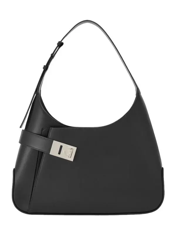 FERRAGAMO Gancini Buckle Hobo Bag - Black