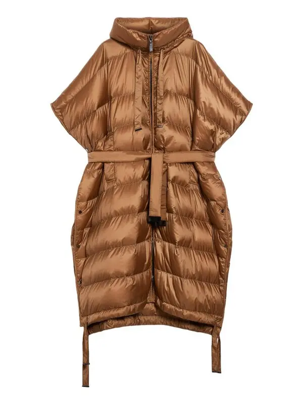 Max Mara Hooded Quilted Cape With Belt - Caramel Color