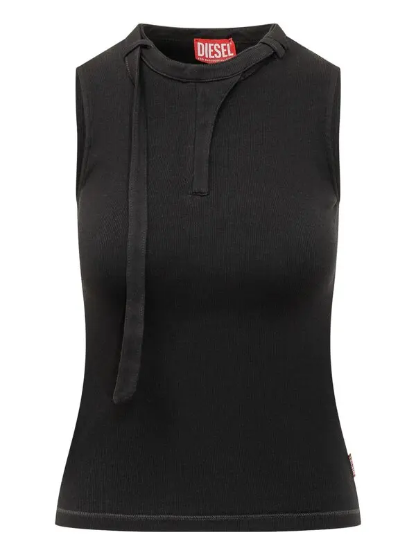 DIESEL® T-iara Zip-strap Sleeveless Ribbed Top - Black