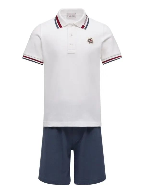 Moncler Tricolour-trimmed Piquet Set - White/blue