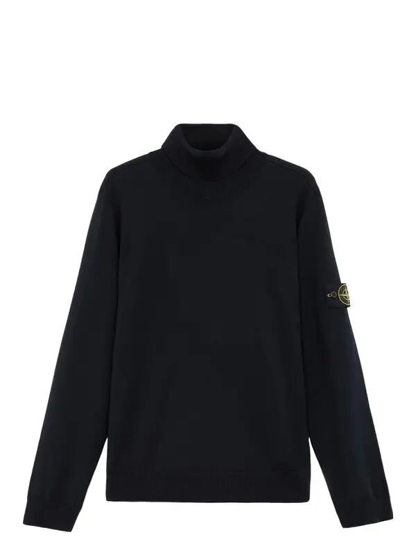 Stone Island Turtleneck Sweater With Ribbed Details - Blue
